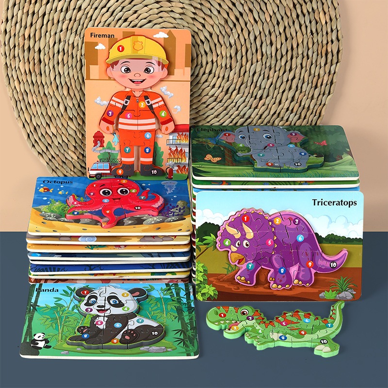 Kimi Toys 3D cartoon puzzle wooden animal characters cartoon puzzle ...