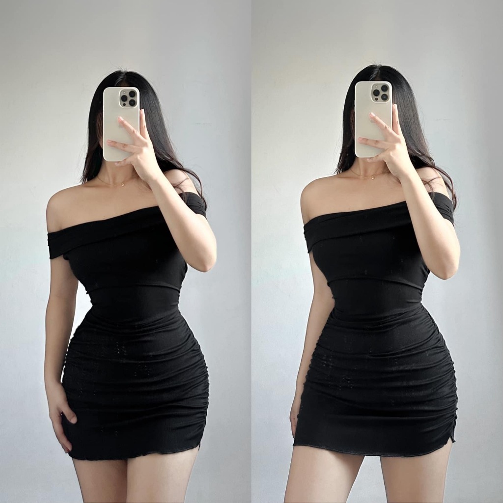 BHJN YASS OFFSHOULDER RUCHED MINI DRESS . | Shopee Philippines