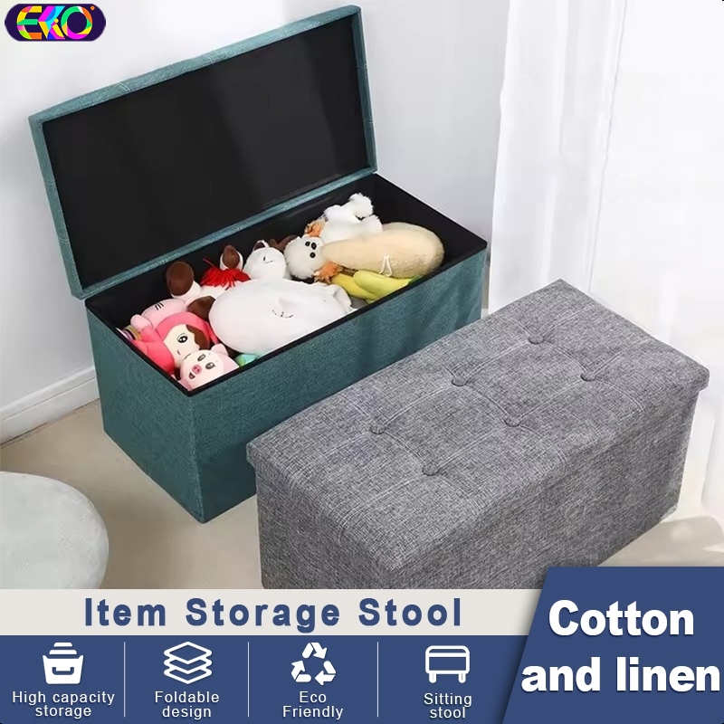 Foldable cotton and linen storage stool/storage box rectangular sofa ...