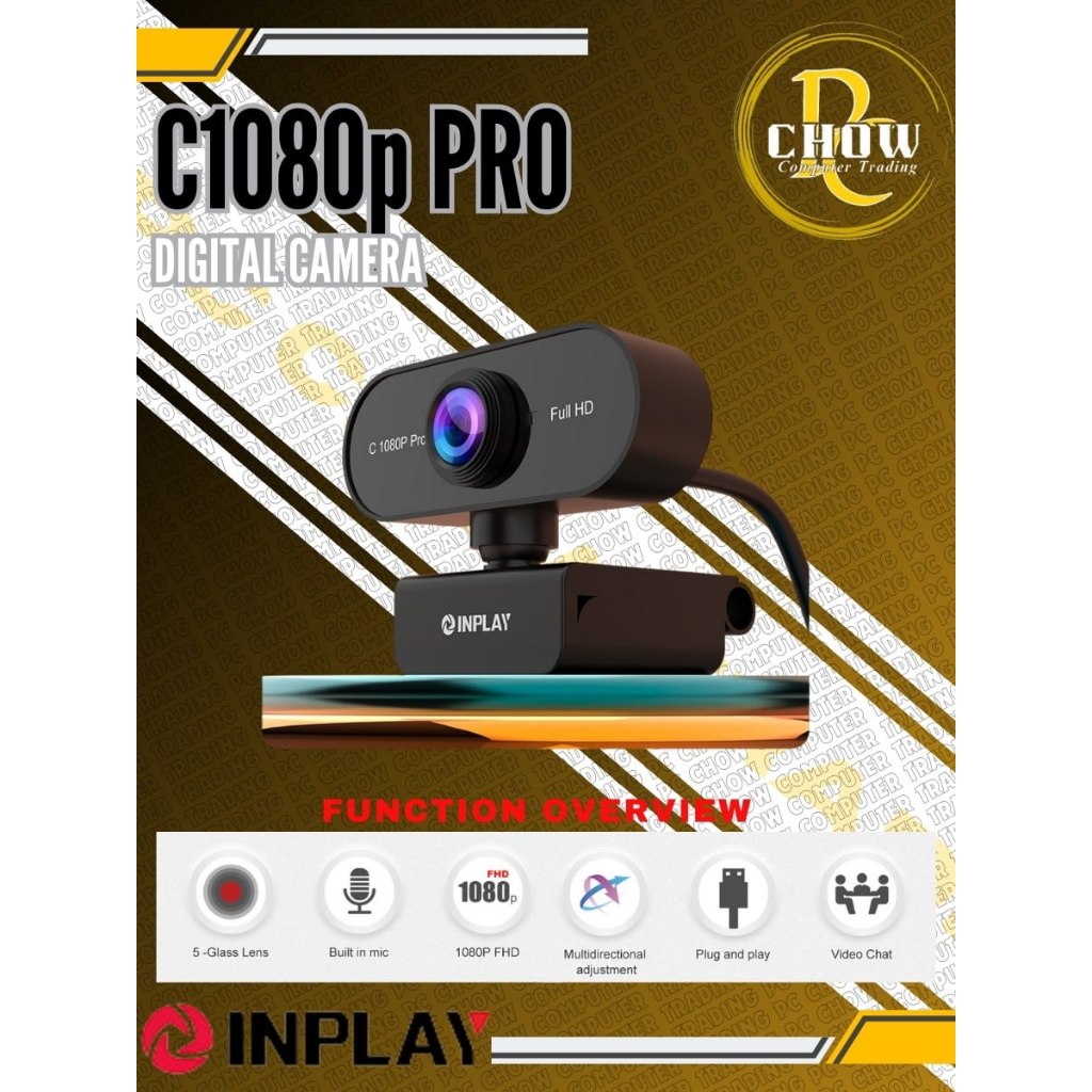 INPLAY 1080P Pro Full HD Webcam with Microphone USB Plug for PC ...