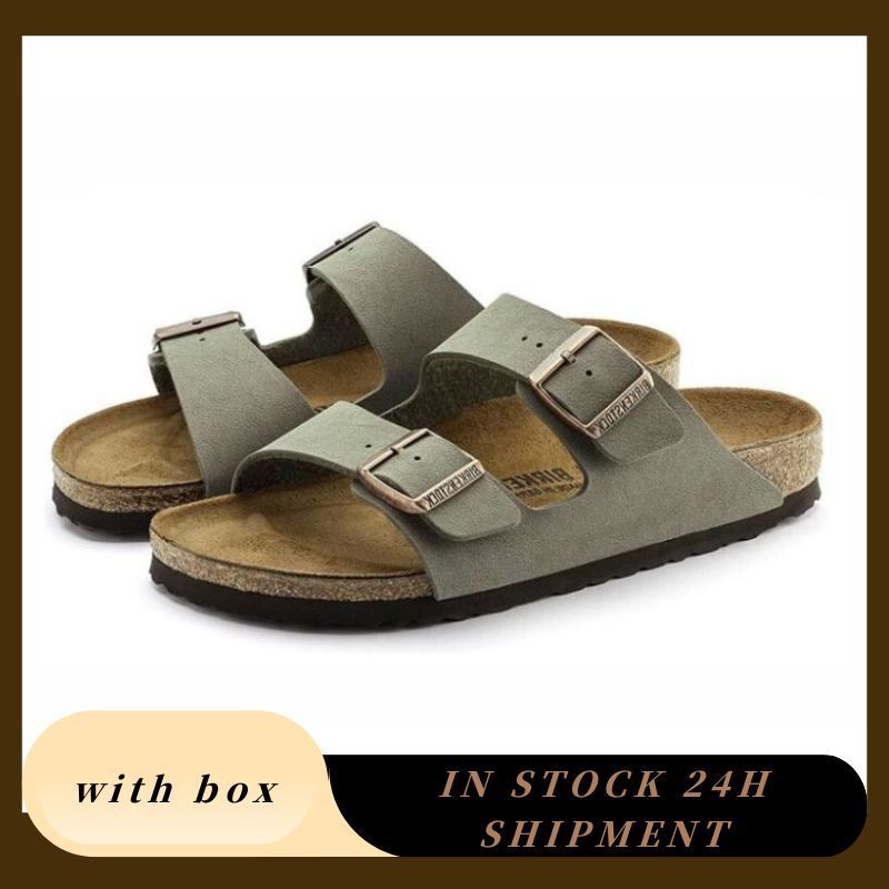 【with box】men and women Double Buckle Cork Sole Sandals Classic Shoes ...