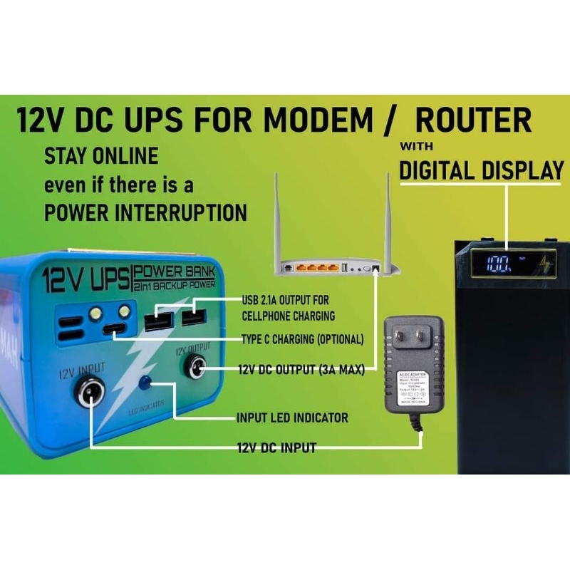12Volts DC-UPS for Router/Modem/Cctv | Truerated Capacity | Shopee ...