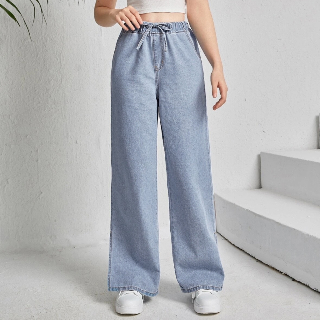 High Waist Jeans For Women Straight Cut Loose Pants Casual Elastic ...