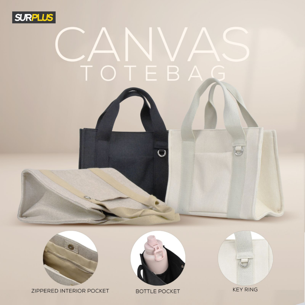 Surplus Two-tone Structured Canvas Tote Bag | Shopee Philippines