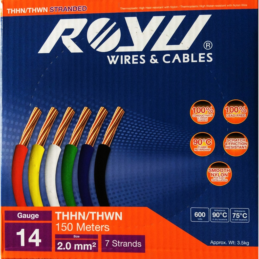Royu THHN THWN Stranded Electrical 150m Wire Gauge AWG #14 2.0mm #12 3 ...