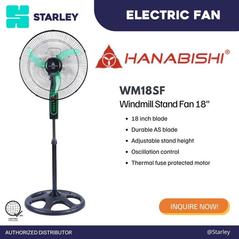 HANABISHI Windmill 16" & 18" Stand Fan WM16SF WM18SF (Starley Appliance ...