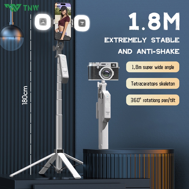 TNW S30 Four Corner Selfie Stick Tripod 360°Rotation with Bluetooth Remote Fill light for ...