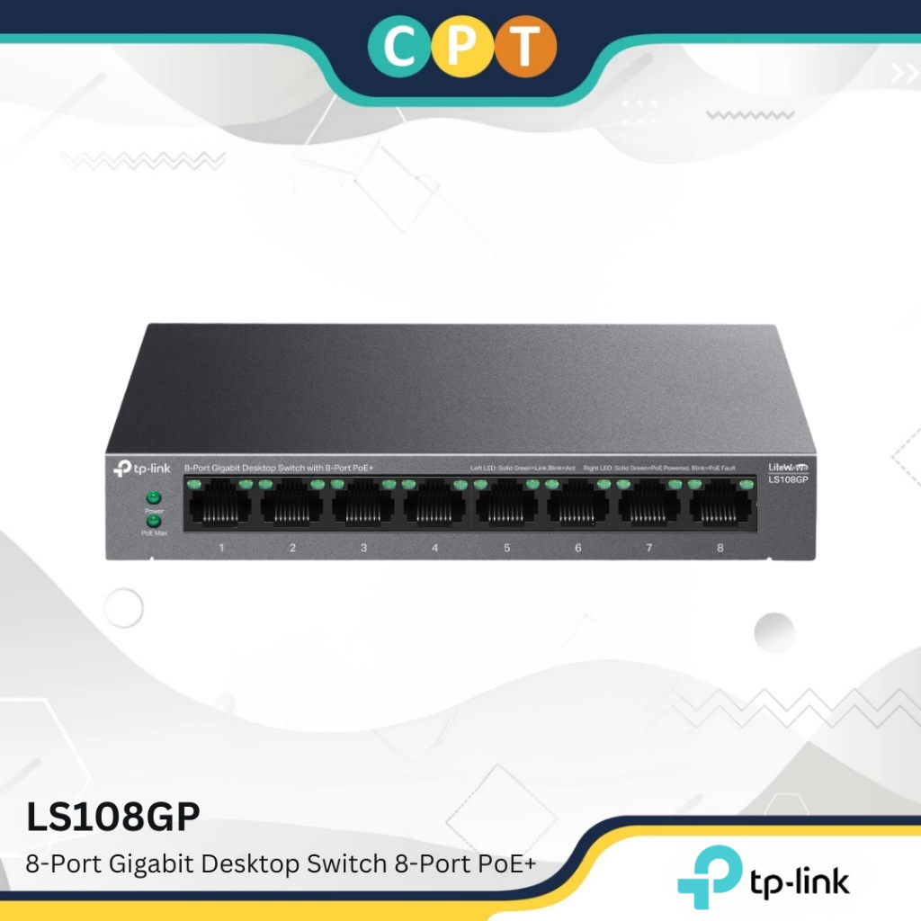 TP-Link LS108GP 8-Port Full Gigabit Desktop Switch with 8-Port PoE+ ...