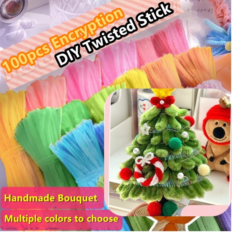 100PCS Colored Chenille Wires Fluffy Sticks DIY Craft Fuzzy Stems Twist ...