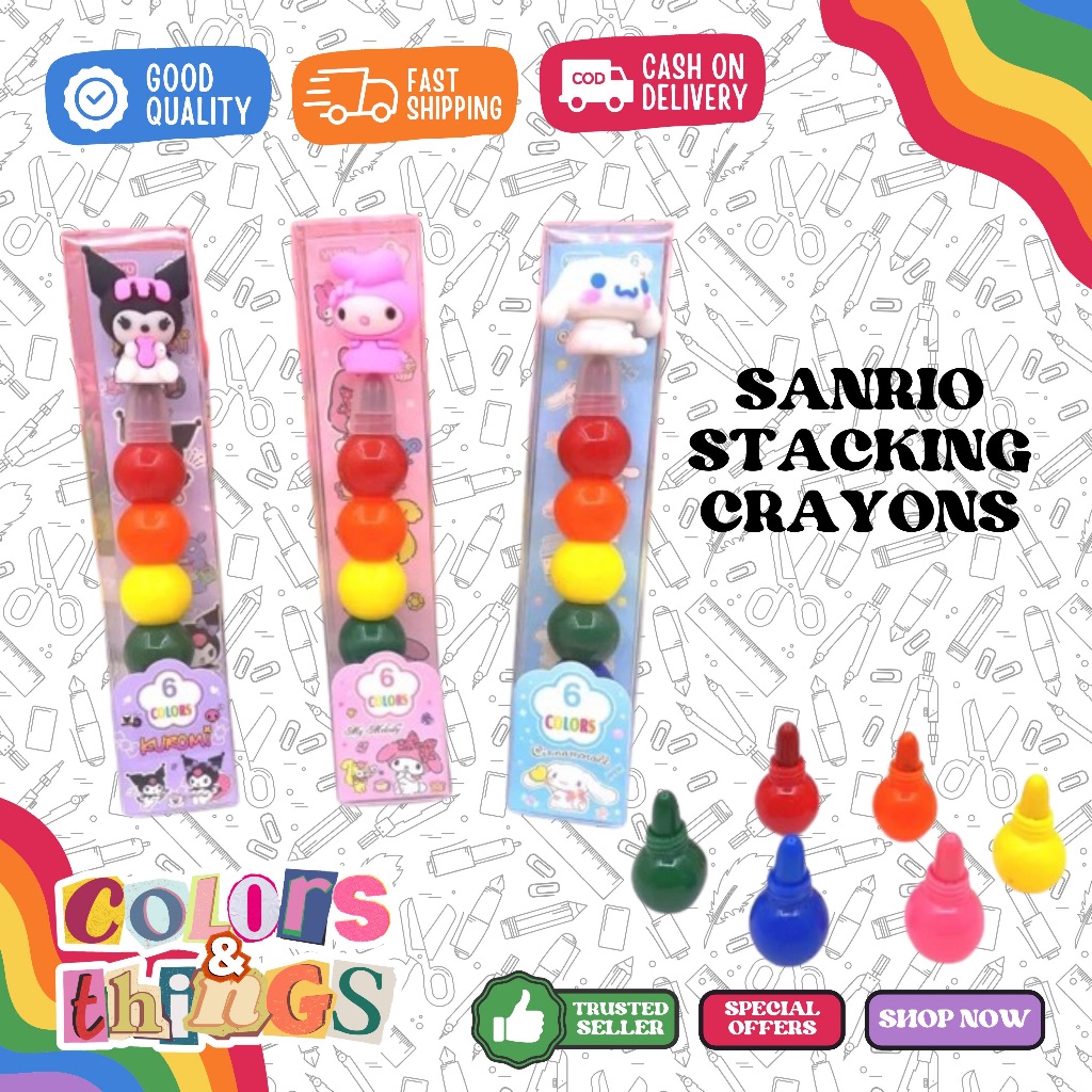 Sanrio 6-Colors Stacking Crayons Kids Gift Nice Crayon School Supplies ...
