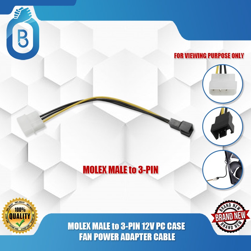 MOLEX MALE to 3-PIN 12V PC CASE FAN POWER ADAPTER CABLE | Shopee ...