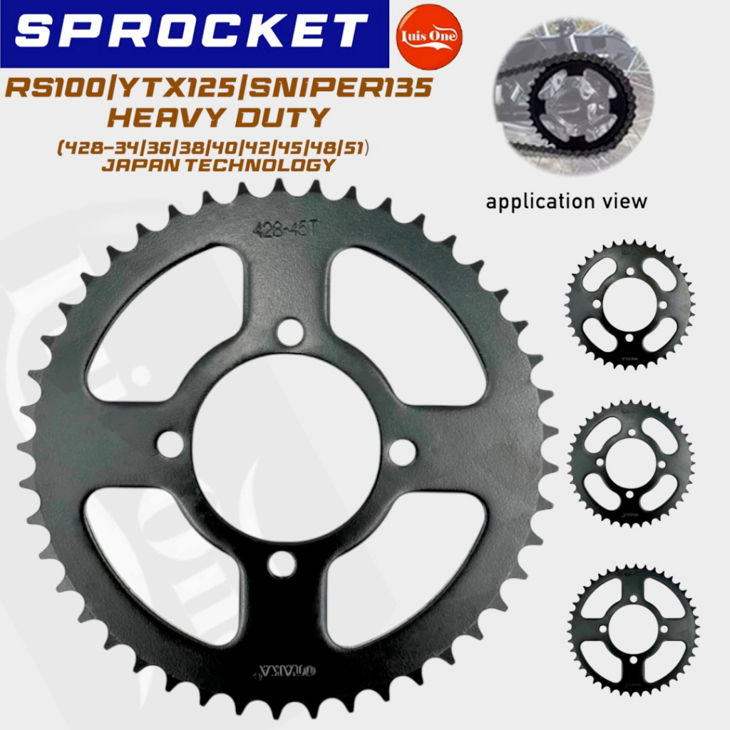 LUISONE MOTORCYCLE REAR SPROCKET FOR RS100/YTX125/SNIPER135 Heavy Duty ...