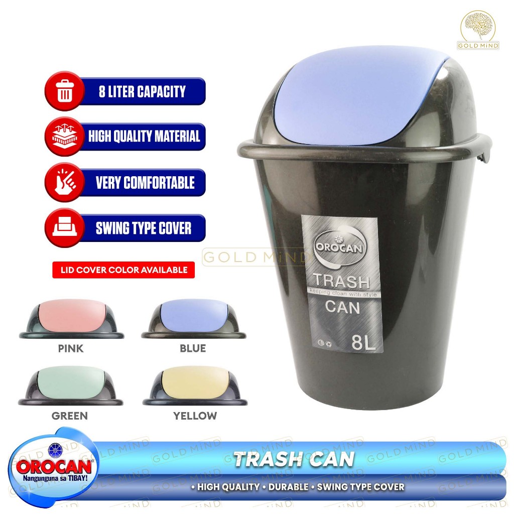 Orocan Trash Can with Swing Cover / Trash Bin Garbage Can 8 Liters ...