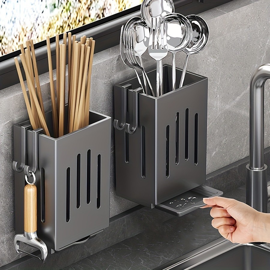 Spoon and Fork Organizer Cutlery Utensil Holder With Drainer Wall ...