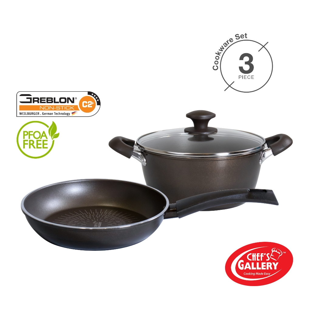 Chef's Gallery Gold Series Greblon C2 Induction Non-Stick Cookware Set ...