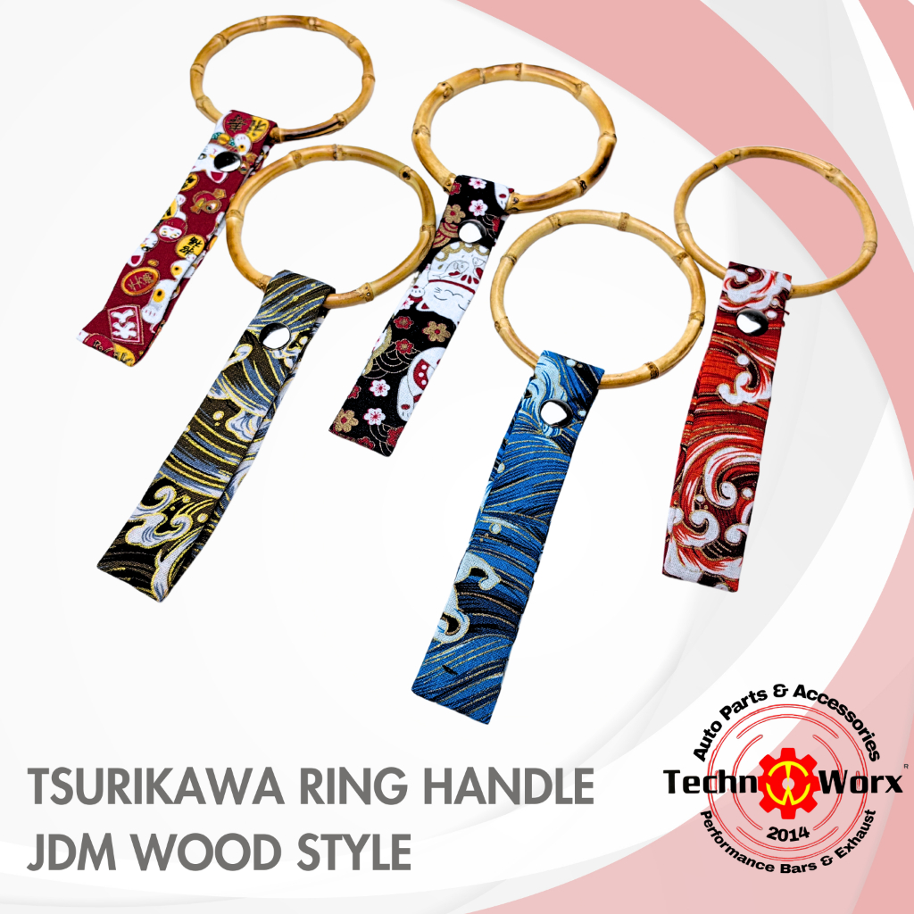 CAR Handle TSURIKAWA JDM Wooden Sakura Design Japan Wave Neko Samurai ...