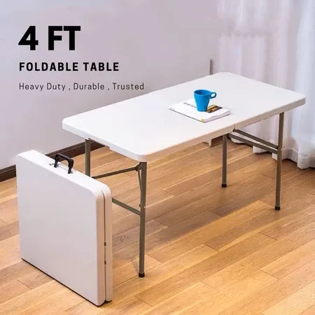 Heavy Duty Folding Table 4FT (120cm) Fold-in-half Table White Steel ...