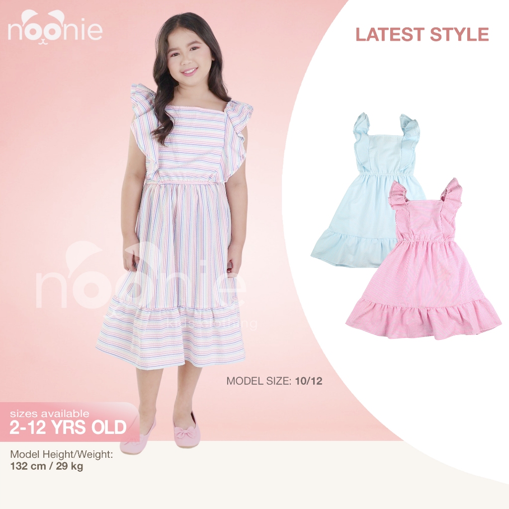 Noonie - Girls Dress (2-12Y) - Cotton Ruffled Dress - Seersucker - Kids ...