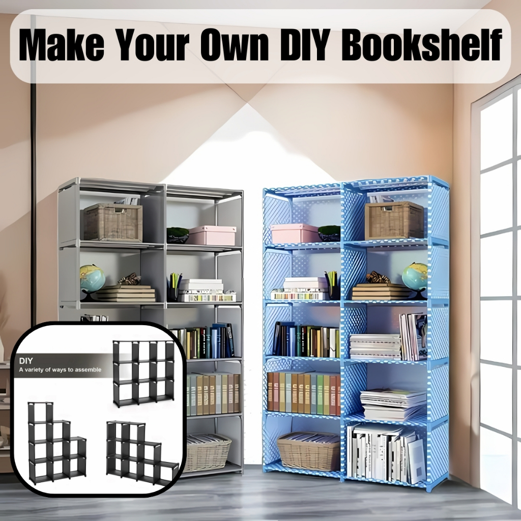 Portable Rack 2/3/4/5 Row Book Shelf Storage Rack DIY Multi Function ...