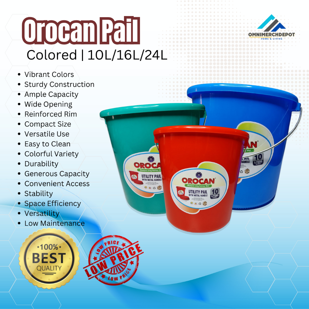 OmniMerchDepot Orocan Colored Utility Pail with Metal Handle 10 liters ...