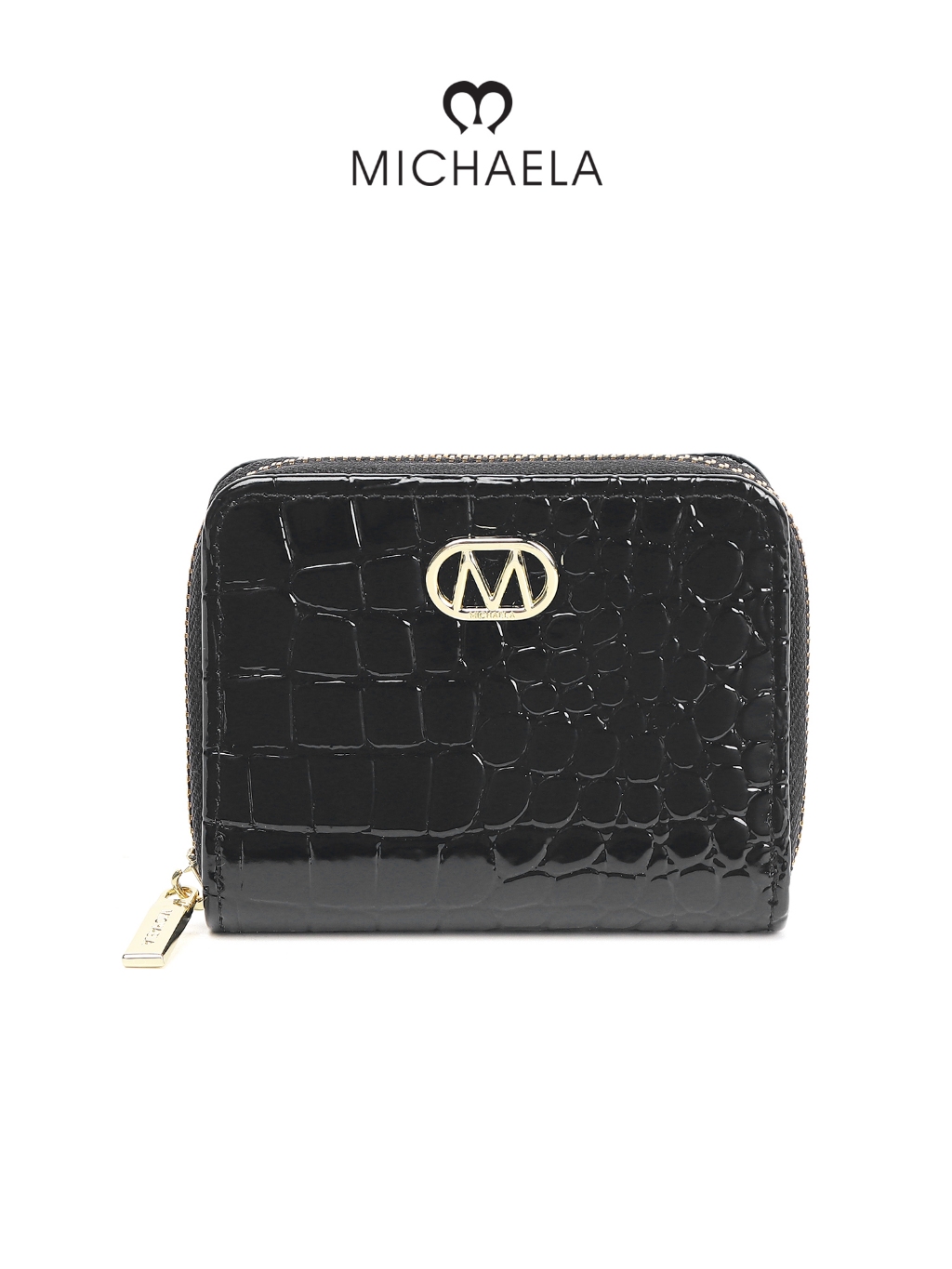 MICHAELA Crocodile Zipper Short Wallet for Girls Women Glossy Roomy ...