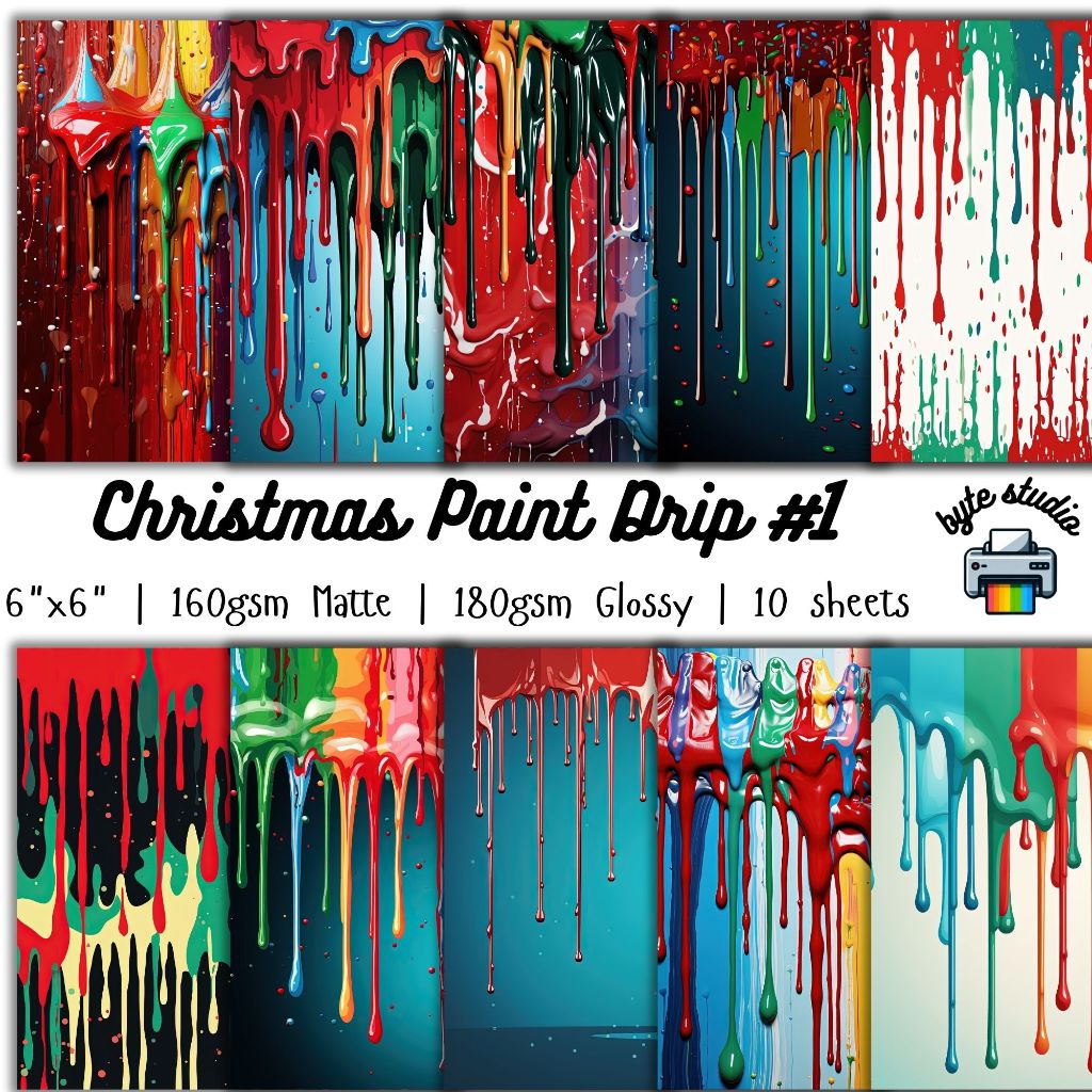 10 Sheets Christmas Paint Drip #1 by byte studio | Cardstock Craft ...