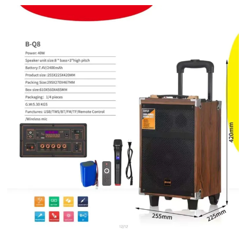 BMB BQ8 Bluetooth Portable Super Bass Trolley Speakers For Kaoke W/USB ...