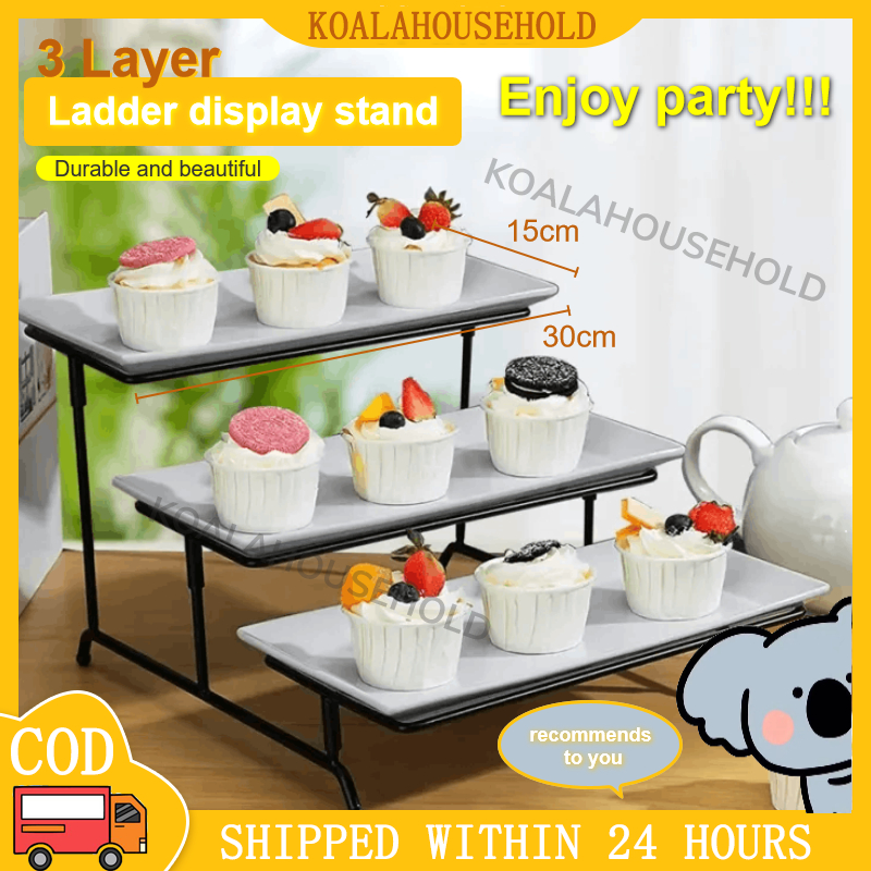3 Layer Dessert display rack with plates stepped food display stand ...