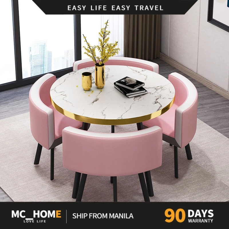 MC&HOME 4 Seats 80CM family dining table set coffee shop table ...