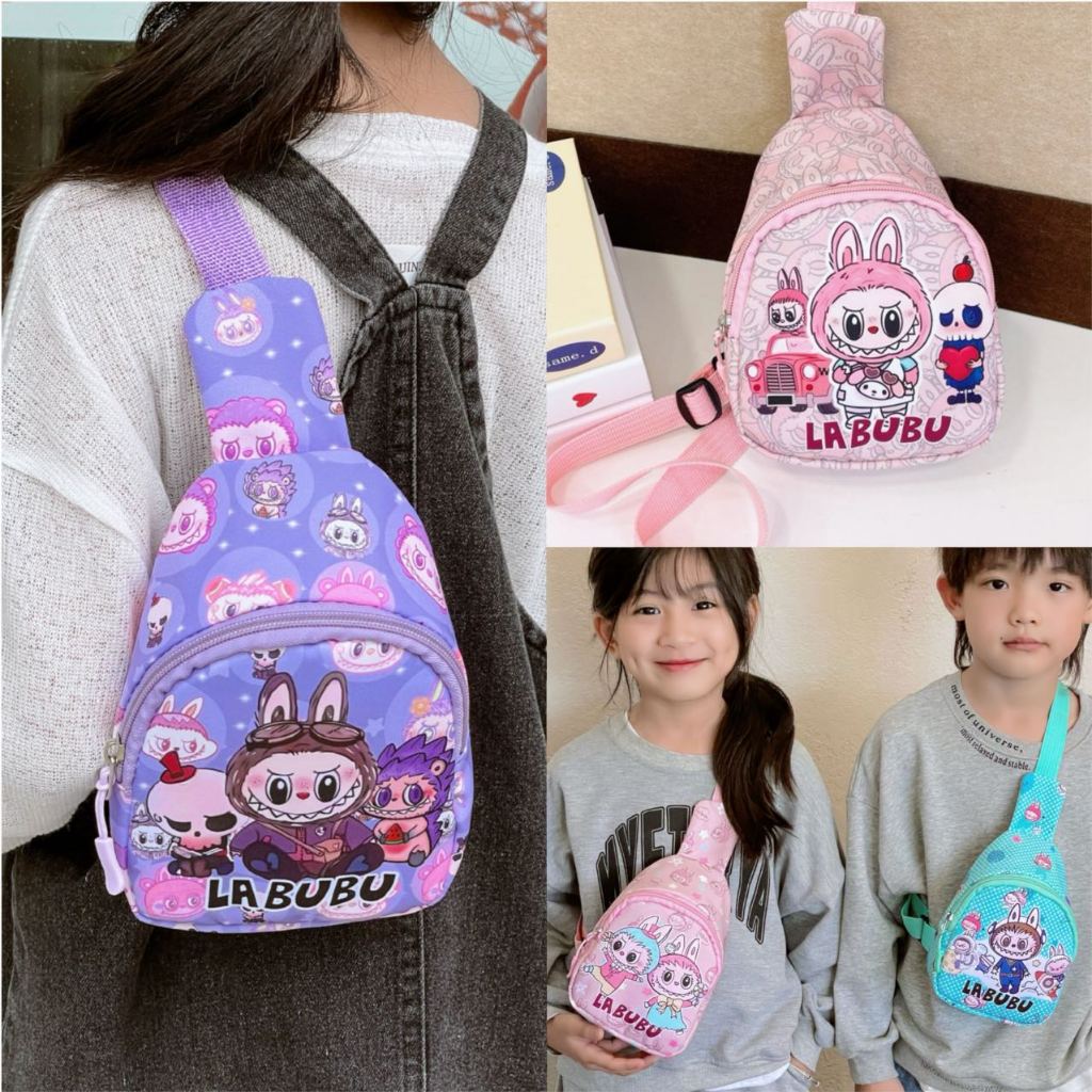 Labubu Chest Bag, Adjustable Shoulder Strap Pink Crossbody Bag for kids ...