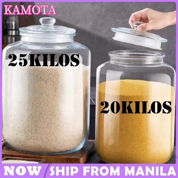 glass rice dispenser 8.5kg/10kg/13.5kg/25kilos big glass jars with lid rice food storage ...