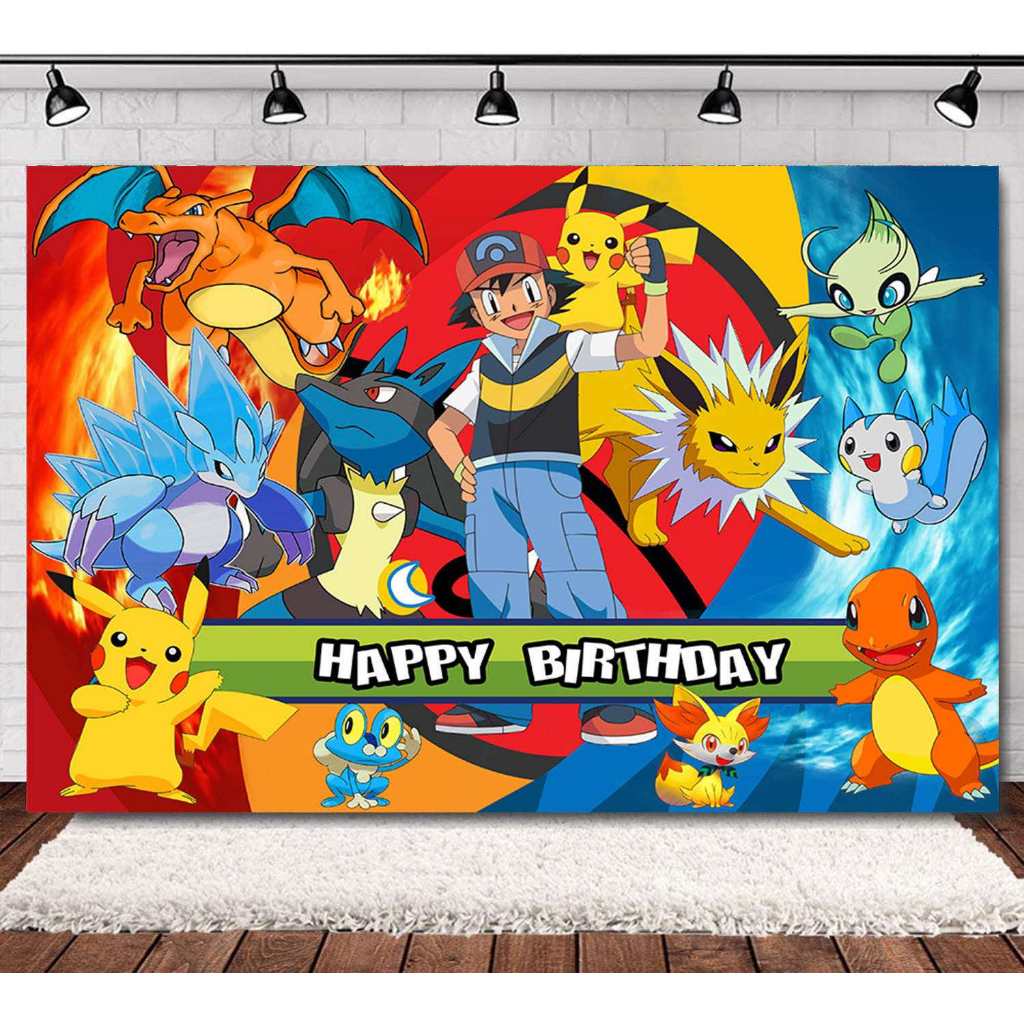 POKEMON Party Backdrop Stand Photo booth Vinyl Cloth Children's Party ...