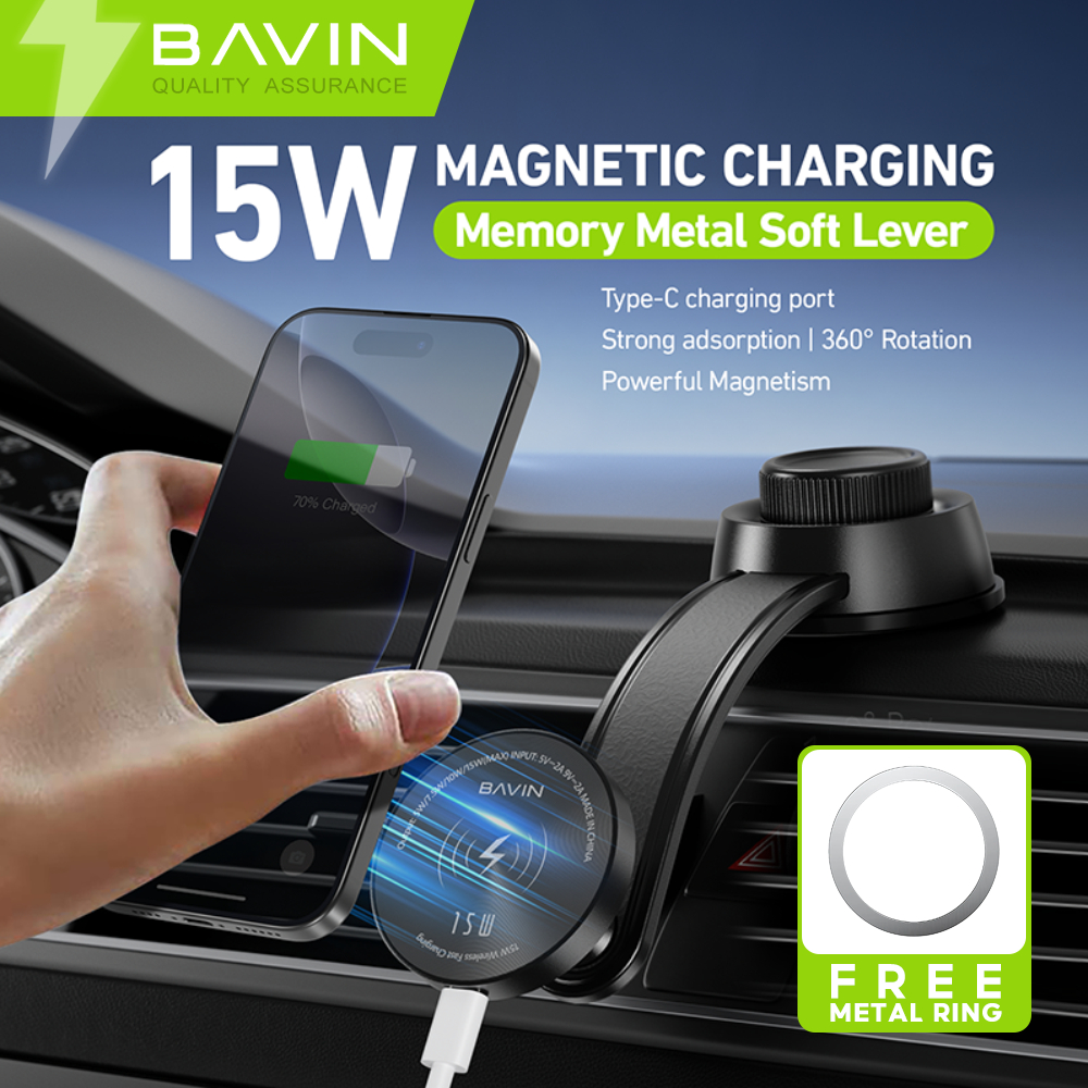 BAVIN PS72 15W Magnetic Wireless Charging Car Phone Holder Metal Soft Holder w/ 360 Rotation ...