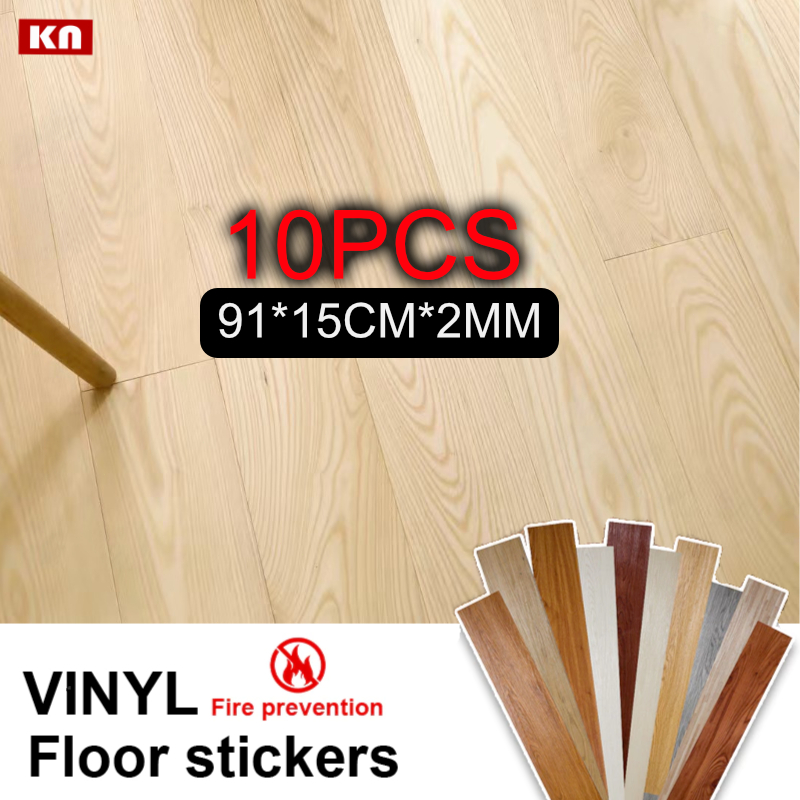 10PCS Wood Grain Vinyl Floor Sticker 91x15cm Self Adhesive PVC Tiles ...