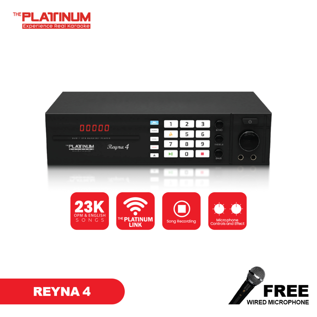 Platinum Karaoke Reyna 4 Player with 23,000++ Songs with Wired Microphone | Shopee Philippines