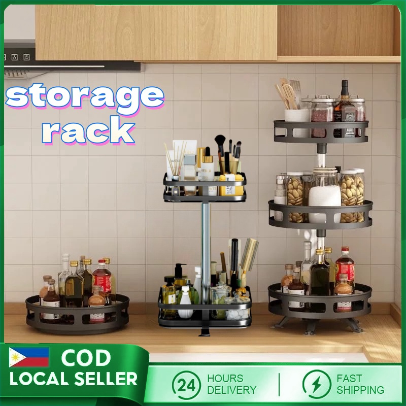 360°Rotating Spice Rack 1/2/3 Tier Kitchen Shelf Condiments Organizer ...