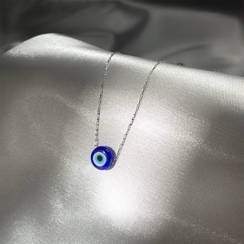 Evil Eye Silver Necklace Oval Cross Chain Stainless Steel Dainty ...