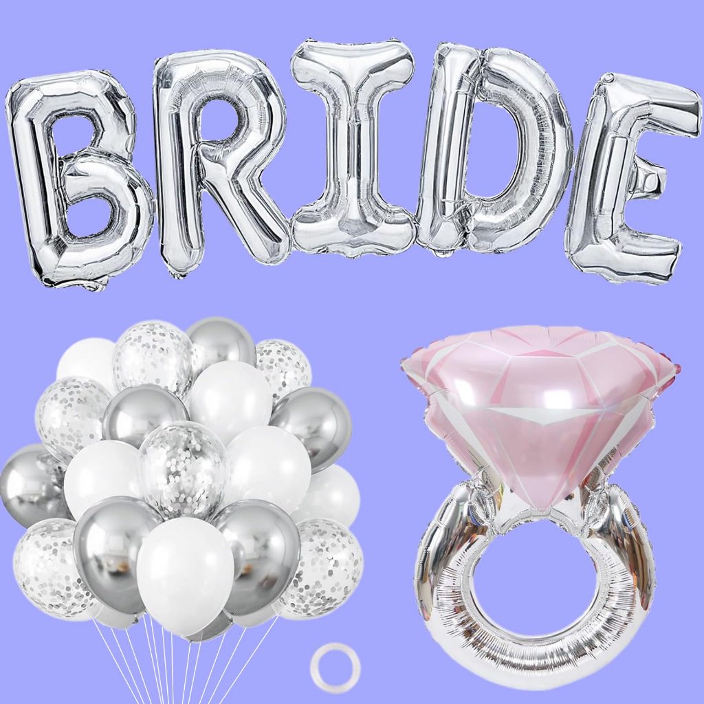D150 Silver BRIDE TO BE Letter with Diamond Ring, Pearl Balloons, BS ...