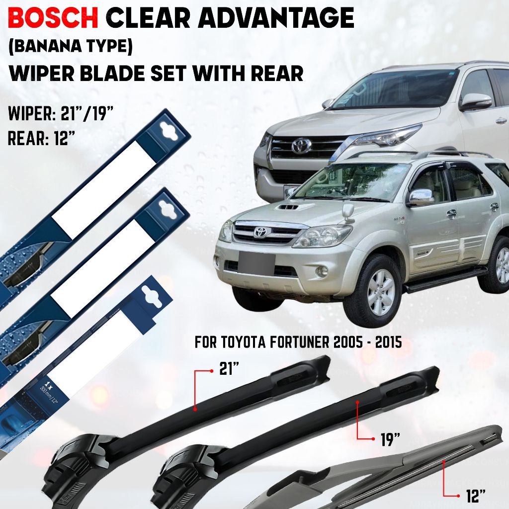 Bosch Clear Advantage Wiper Blade Bundle for Toyota Fortuner 2005 - 2015 (21/19/12) | Shopee ...