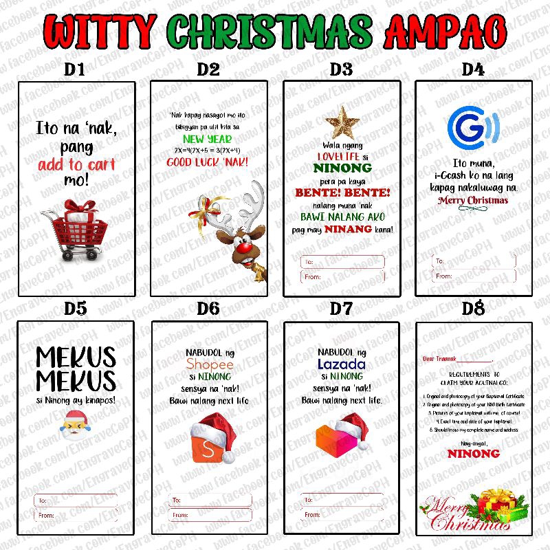 Witty Christmas Ampao / Angpao / Money Envelope 10pcs/pack 70gsm ...