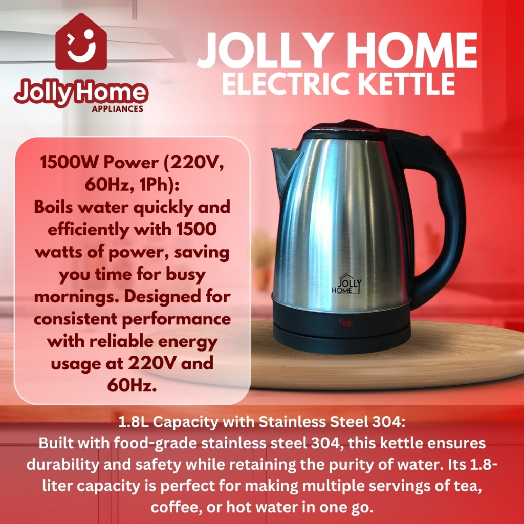Jolly Home Appliances Electric Kettle 1.8 Liters Stainless Steel | Shopee Philippines