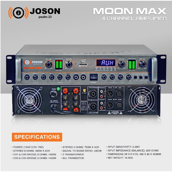 JOSON MOON MAX PROFESSIONAL 4-CHANNEL HIGH POWERED AMPLIFIER 1450Wx4 ...