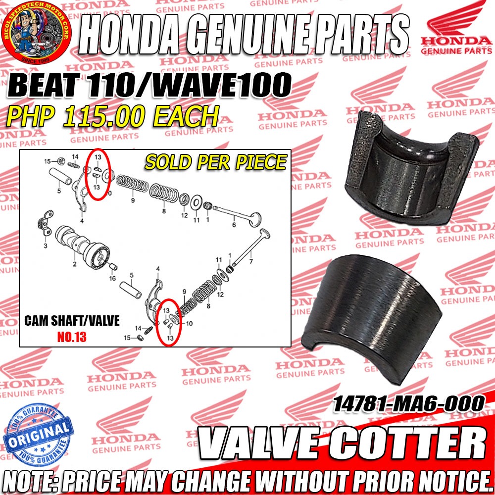 BEAT 110/WAVE100 VALVE COTTER (HPI) (Genuine: 14781-MA6-000) | Shopee Philippines