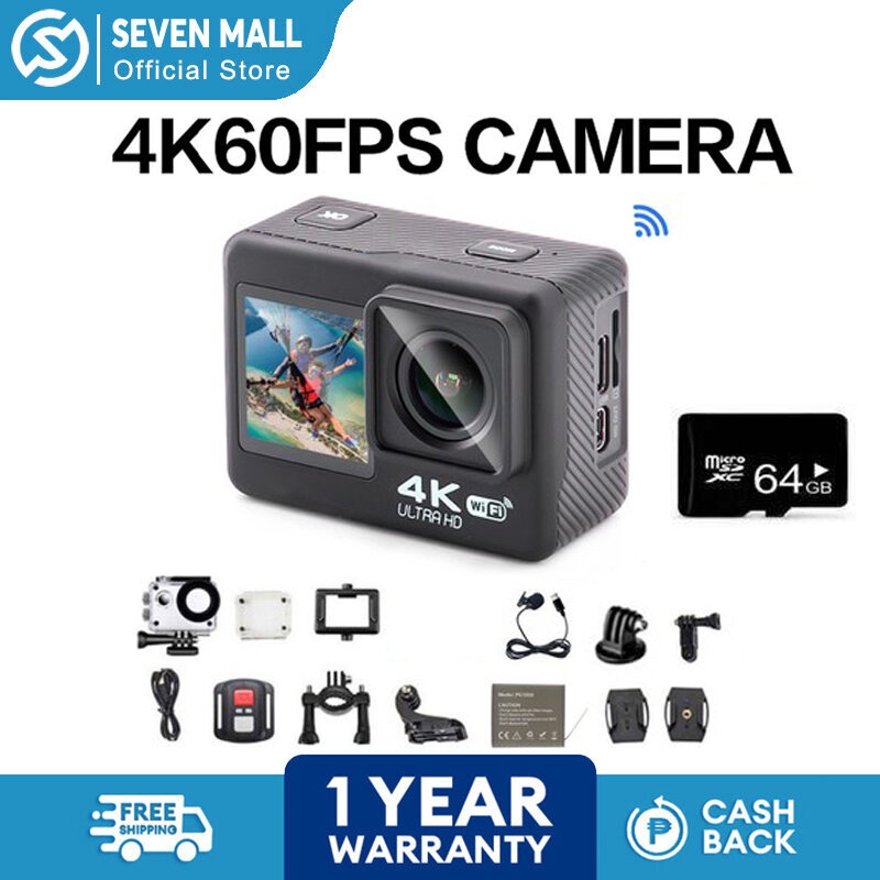 [FREE 64GB] AUSEK Dual Screen Action Camera 4K 60FPS 20MP 2.0 Touch LCD EIS Remote Control WiFi ...