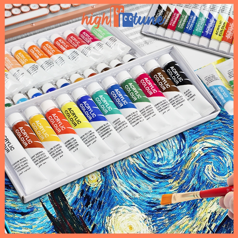 HIGHTUNE 12/24 High-Quality Acrylic Paint Set with Complete Tools(10ml ...