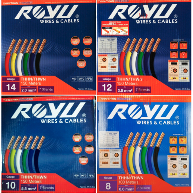 Royu THHN THWN Stranded Electrical Wire Gauge AWG Wire #14 2.0mm #12 3 ...