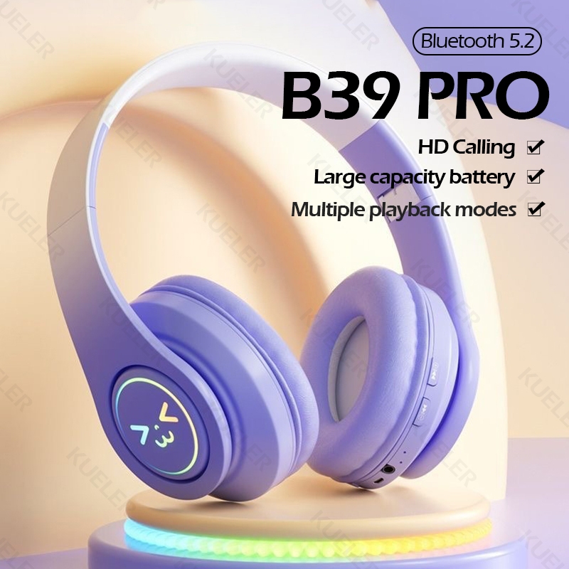 B39 Pro LED Light Foldable Bluetooth Headphones with Mic Stereo Headphone Wireless Headset With ...