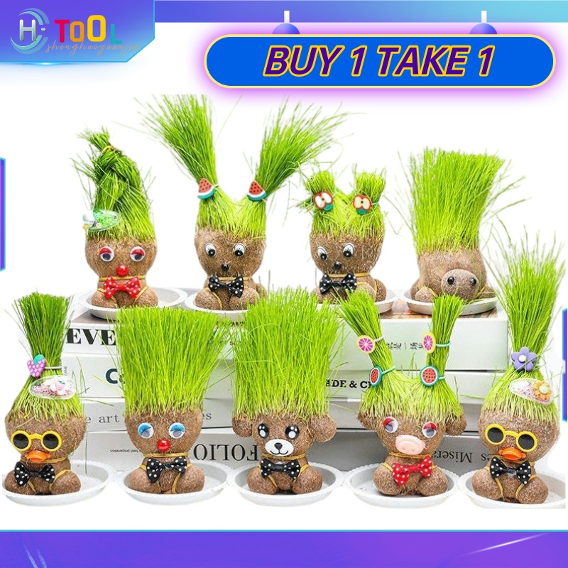 Grass Head Room Decor Children Growing Grass Doll Toys Indoor Office ...