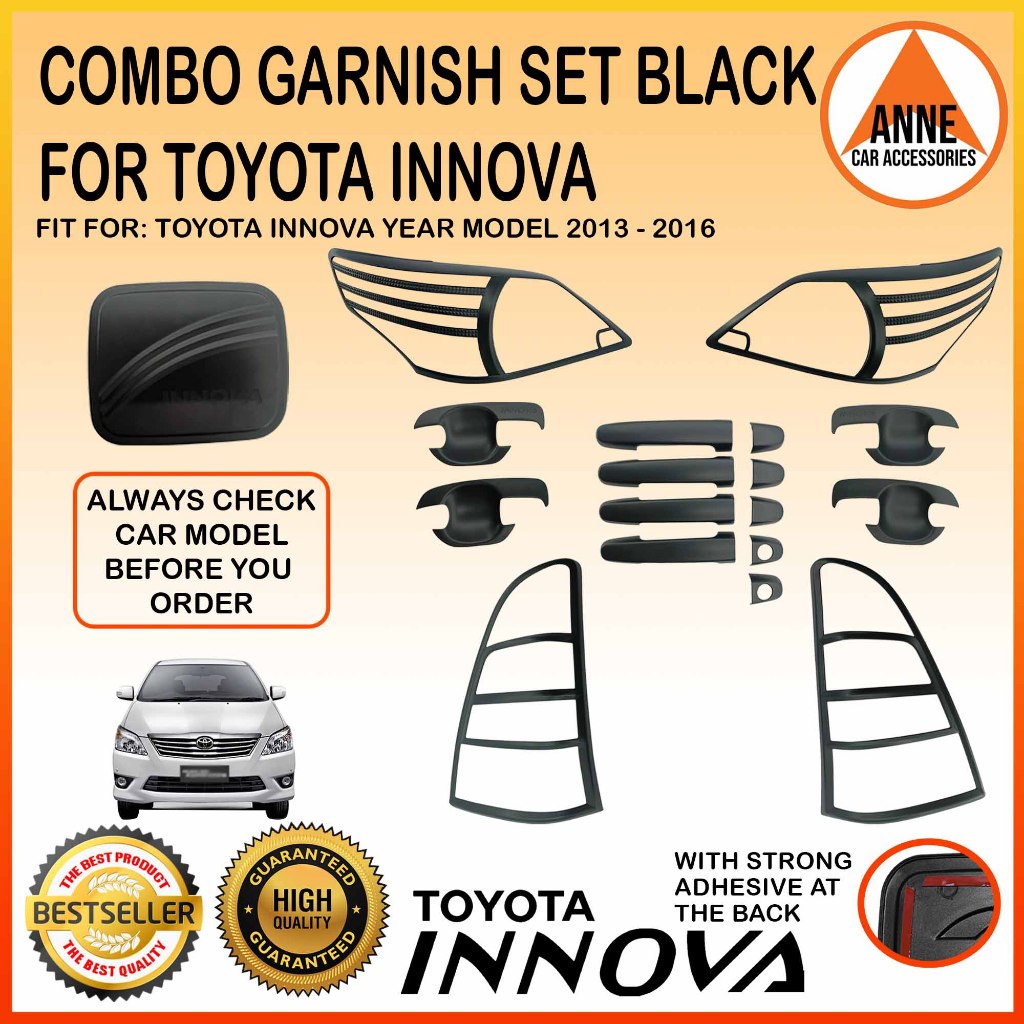 Black / Chrome Garnish Cover for Toyota Innova 2012 2013 2014 2015 2016 ...