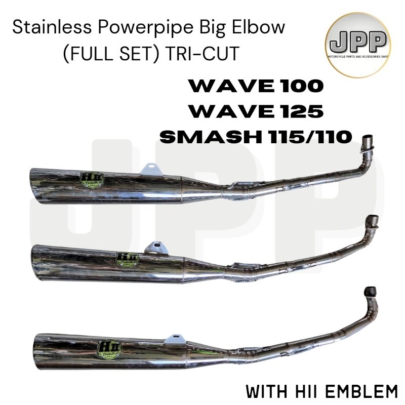Stainless Power Pipe Big Elbow Full Set for Wave 100, Wave 125 & Smash ...